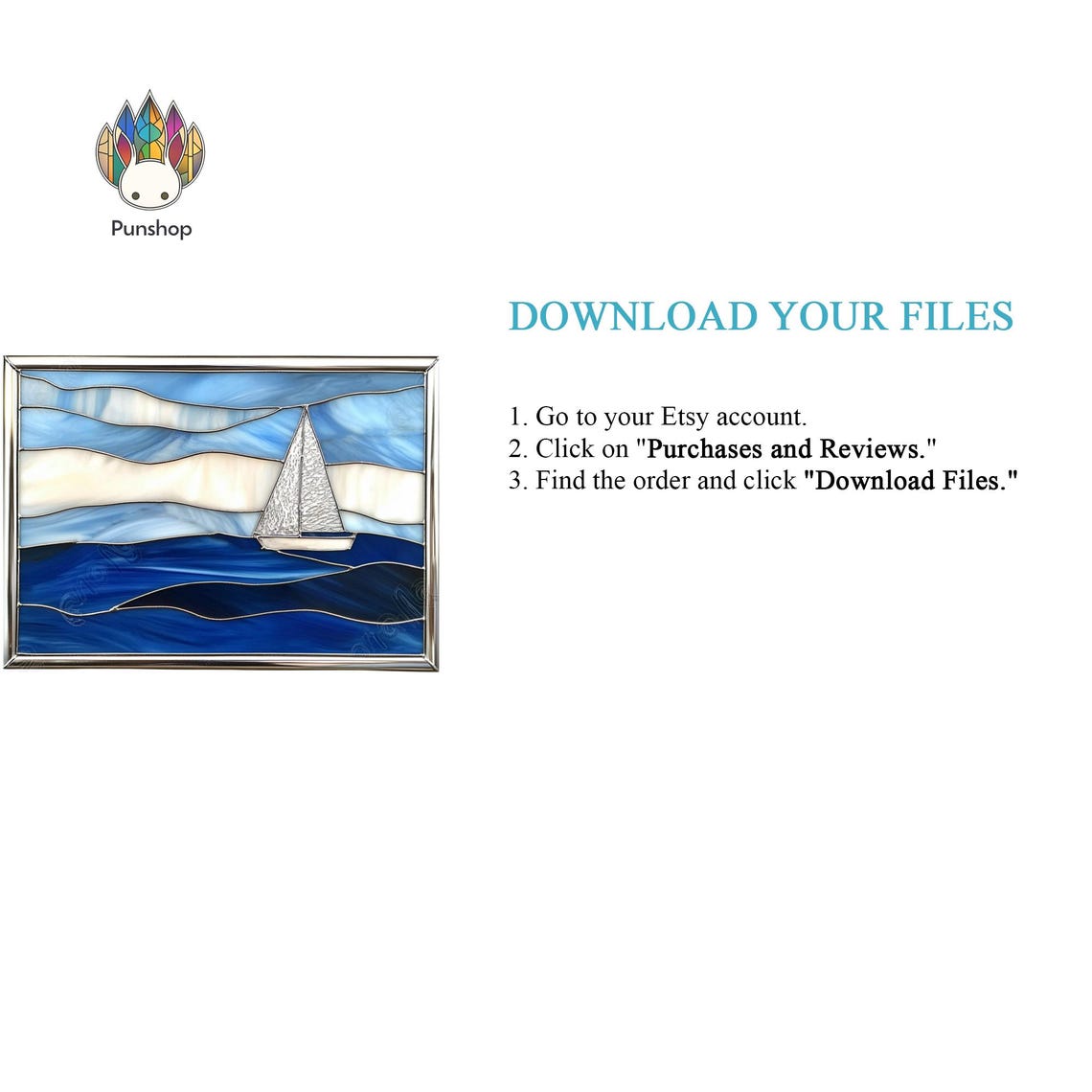 STAINED Glass PATTERN, Sailing Stained Glass Panel Ocean Boat PUN178 ...