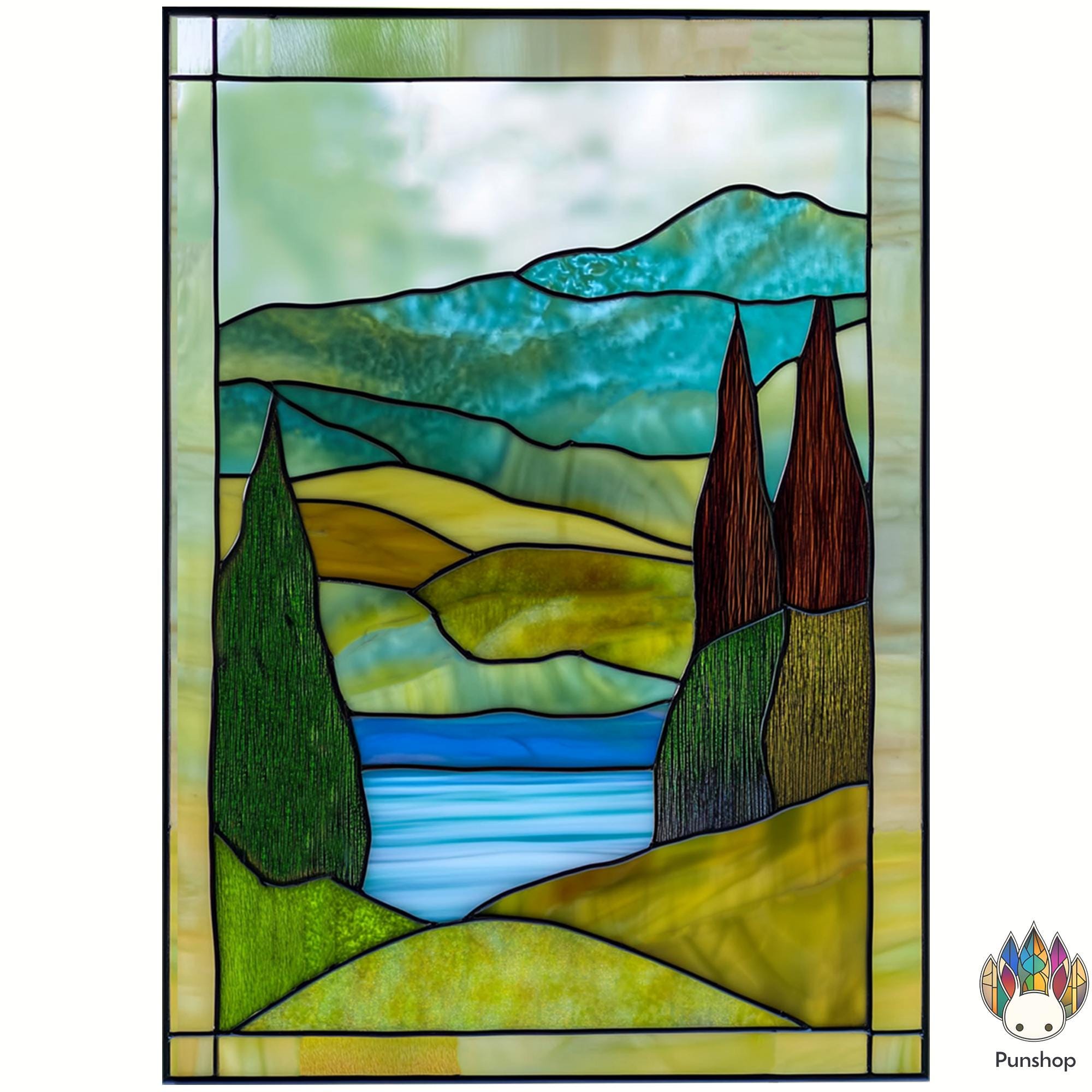 Digital Download Pattern Mountain Landscape Stained Glass Suncatcher ...