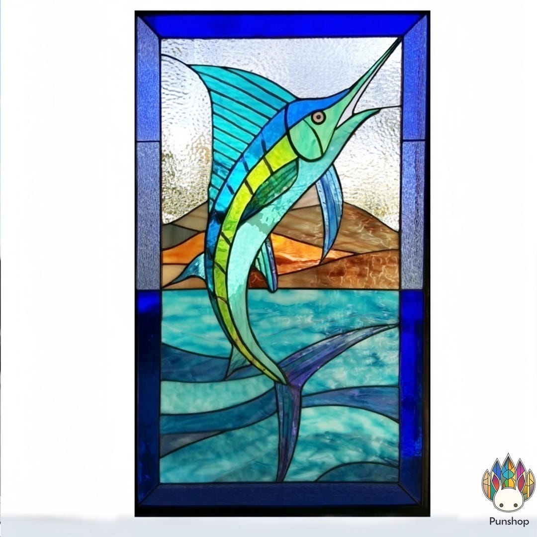 PATTERN PUN612 Stained Glass Marlin Fish Design – Ocean Blue Swordfish ...