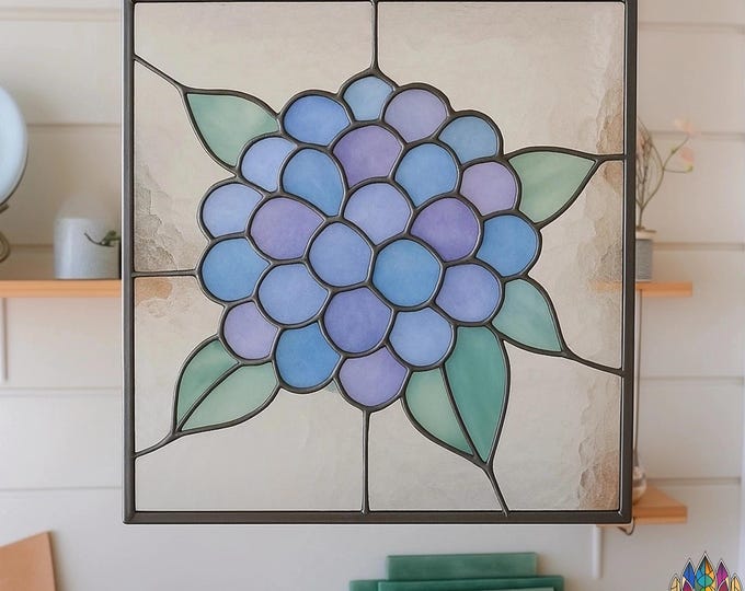 Blue Hydrangea Stained Glass Suncatcher Window Hanging, Blue Hydrangea ...