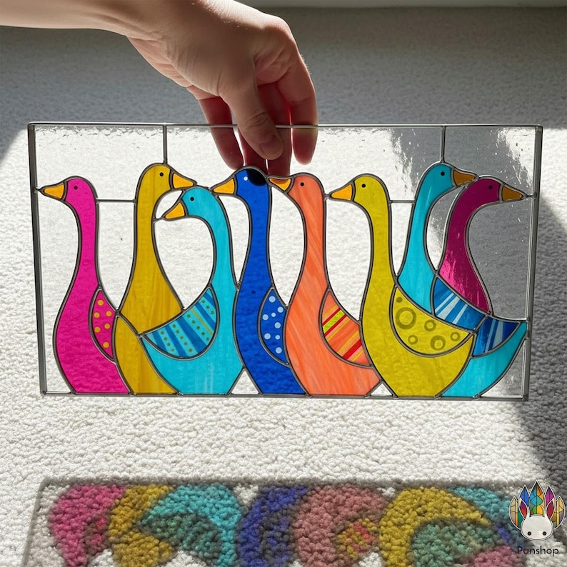 PUN833 Colorful Geese Stained Glass Pattern, Modern Bird Panel Template ...