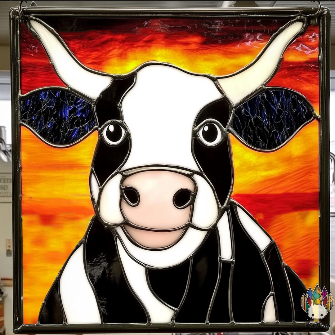 Digital Download Pattern Stained Glass Cow PUN27 , Diy Stained Glass ...