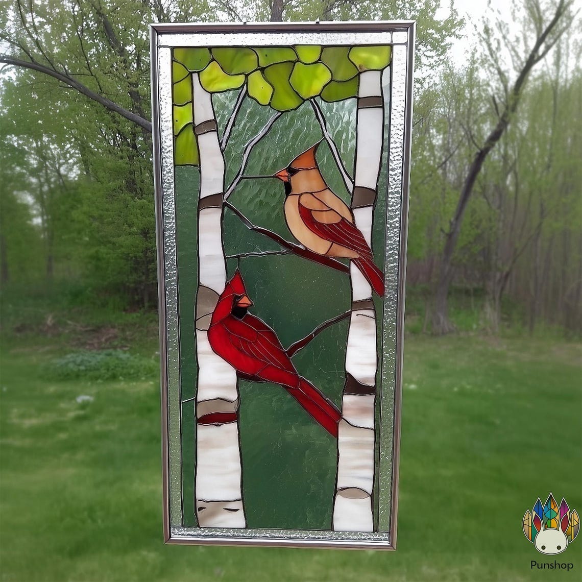 Pattern PUN600 Cardinal Stained Glass Pattern, Birds in Birch Tree ...