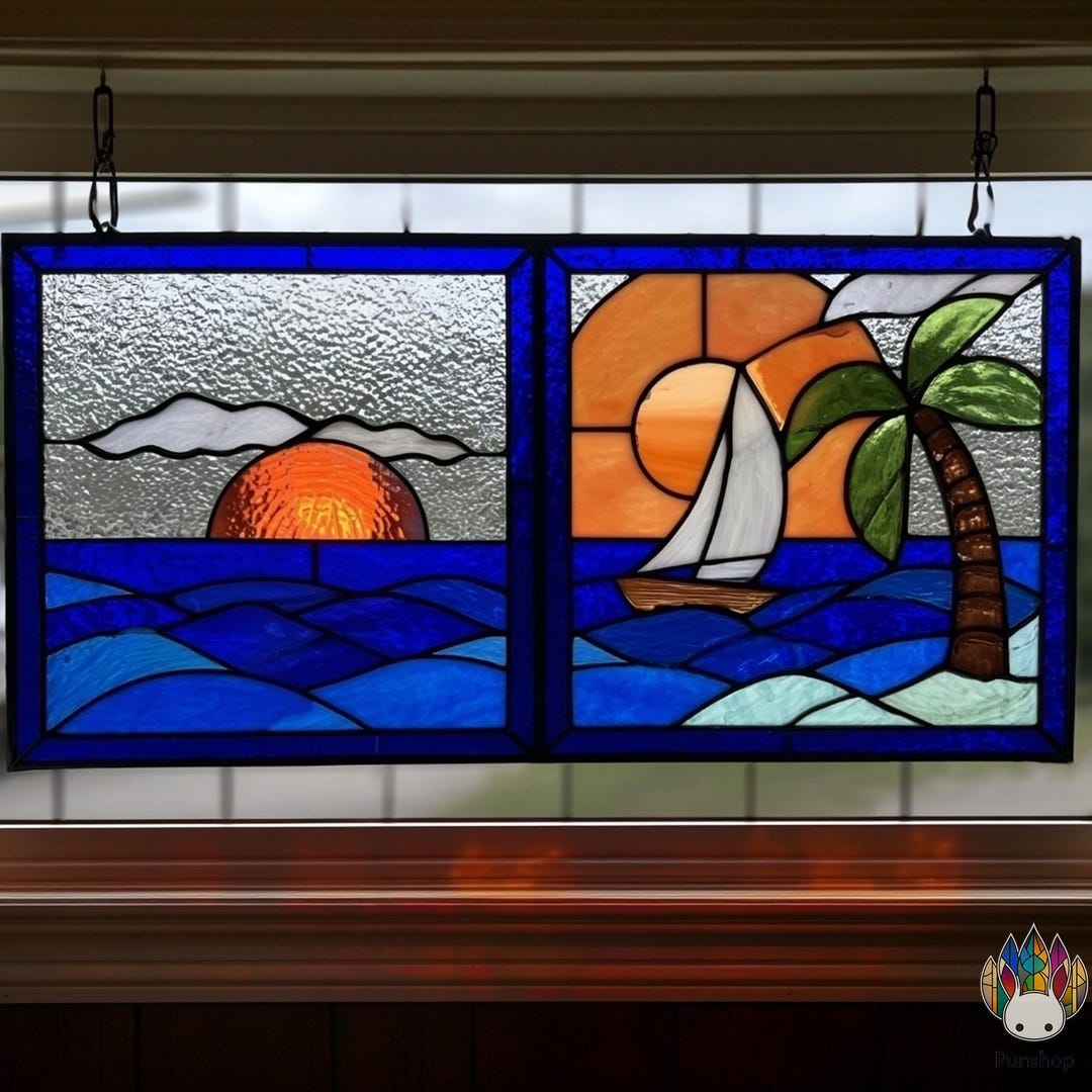 Digital Download PATTERN,NPUN527 Sunset Beach Stained Glass Pattern ...