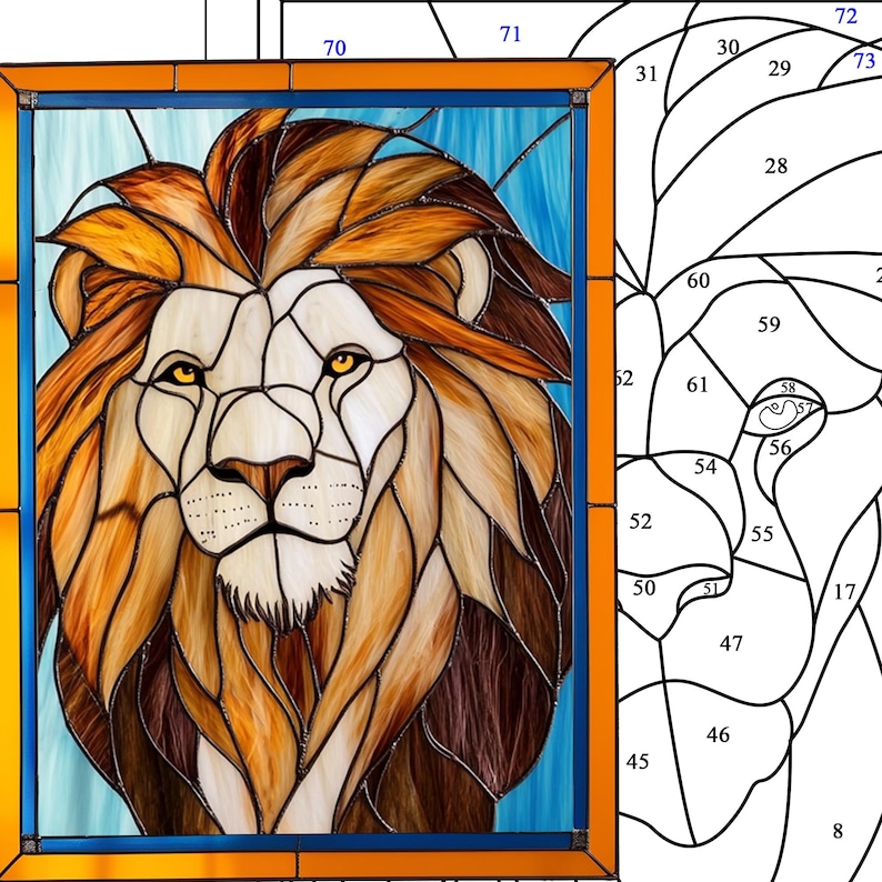 Digital Download Stained Glass Pattern Lion Stained Glass PUN83 , Diy ...