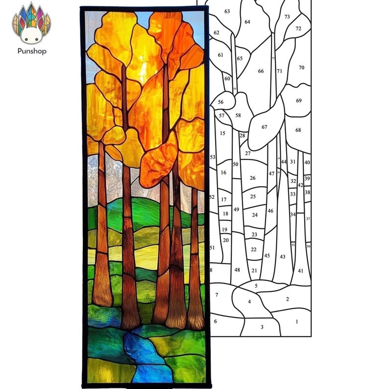 PUN690 Autumn Forest Stained Glass Pattern Template for Window Panel ...