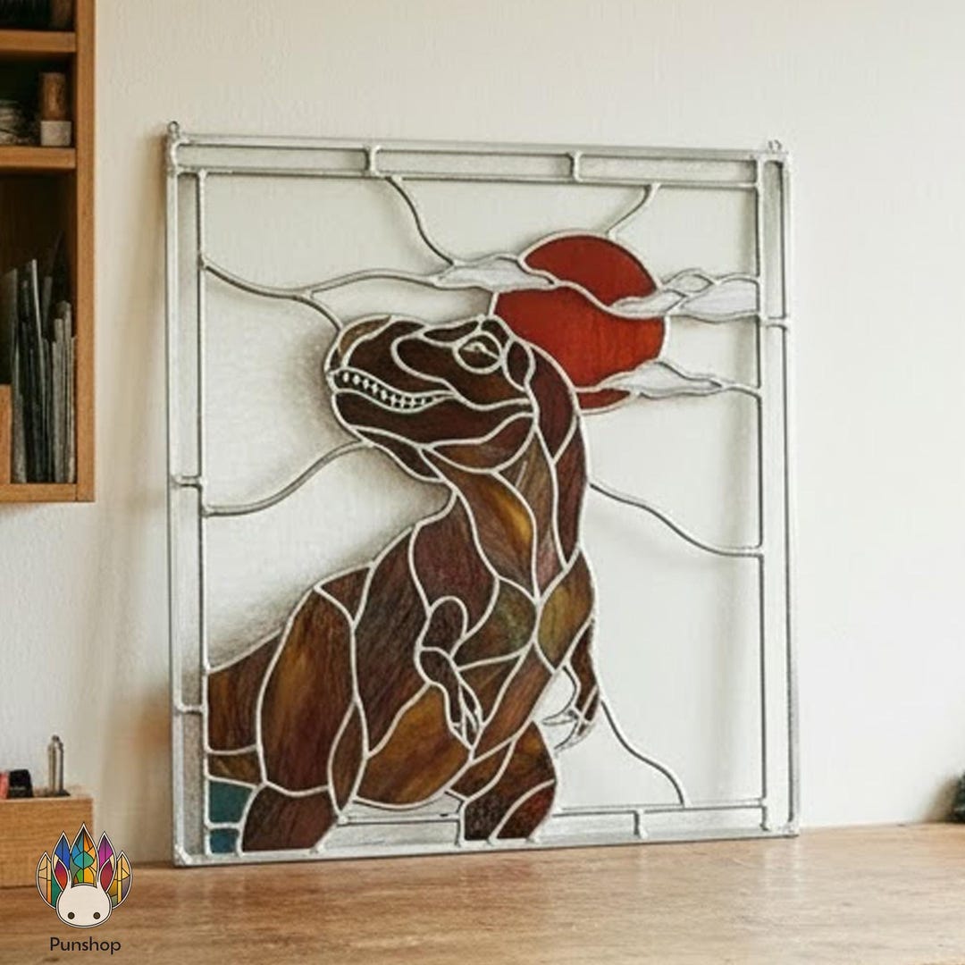 PUN773 T-rex Dinosaur Pattern PDF, Stained Glass Jurassic Panel, Boys ...