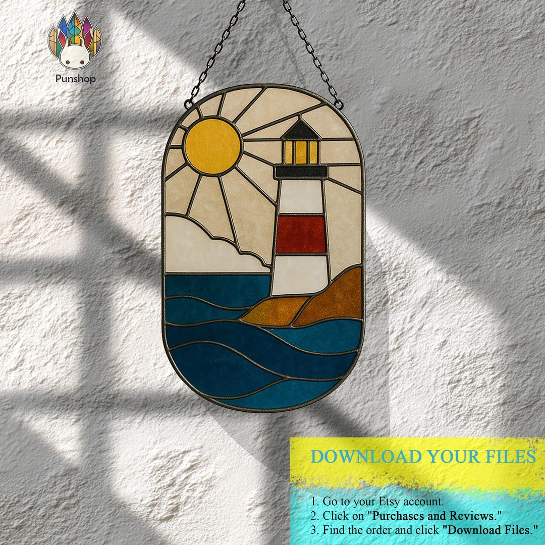 Digital Download Pattern Lighthouse ,stained Glass Panel, Stained Glass ...