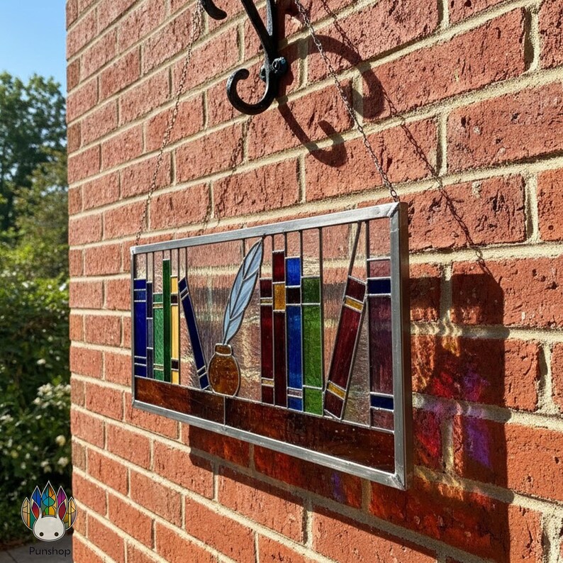 PUN863 Book Lover Stained Glass Pattern, Library Books Window Panel PDF ...
