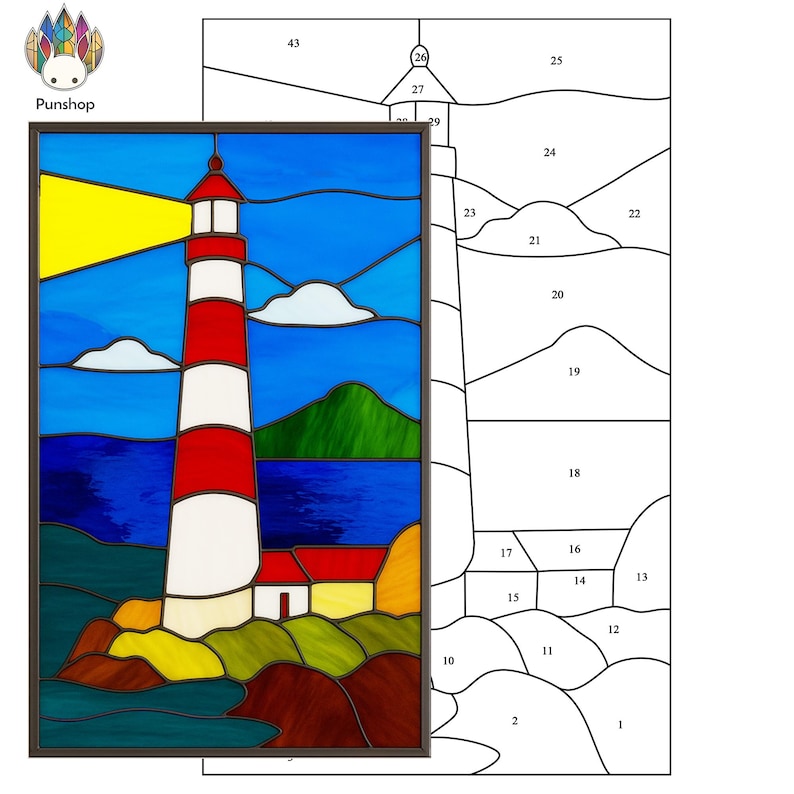 Digital Download Pattern Stained Glass Lighthouse East Coast Atlantic ...