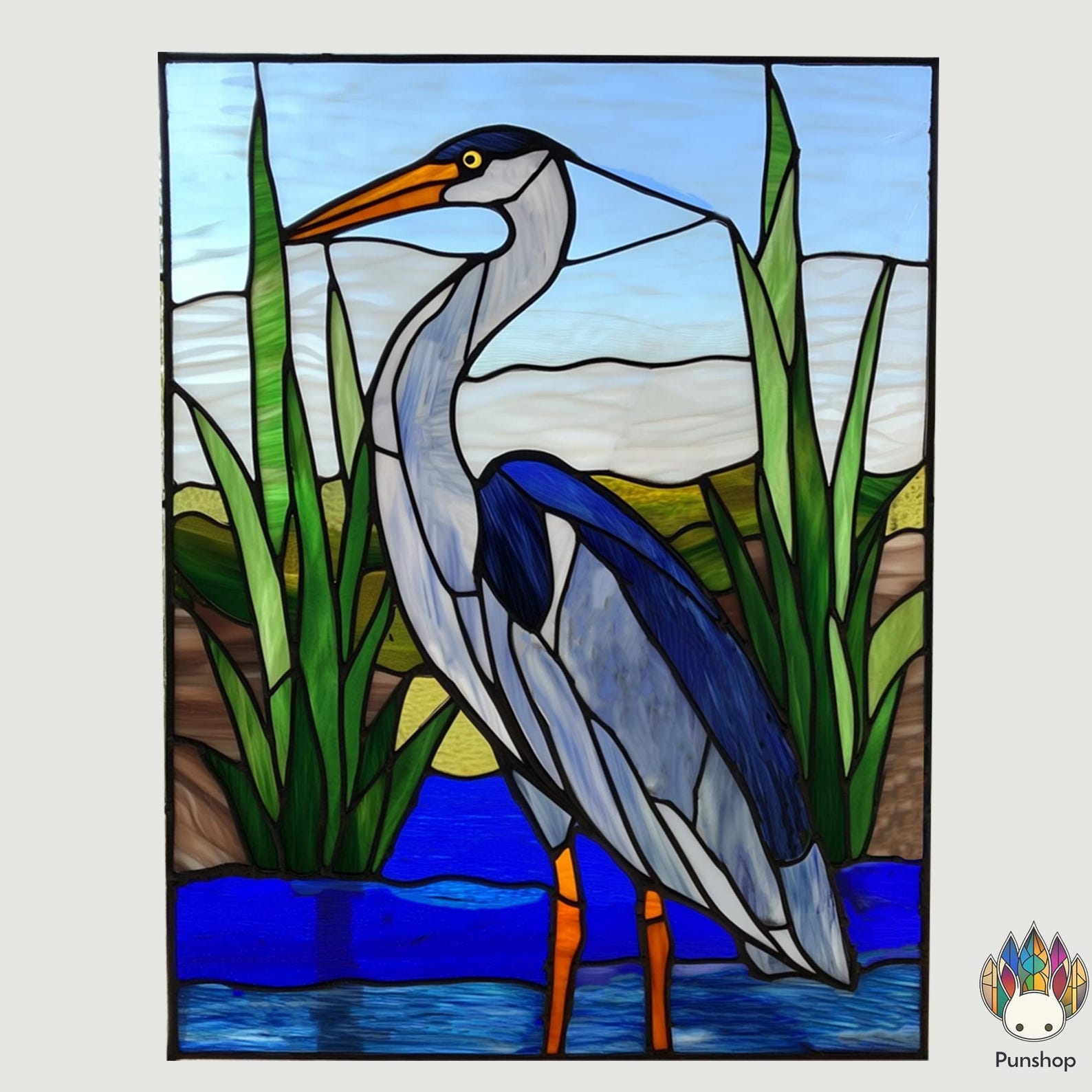 Digital Download Pattern Blue Heron in the Lagoon PUN131 , Diy Stained ...