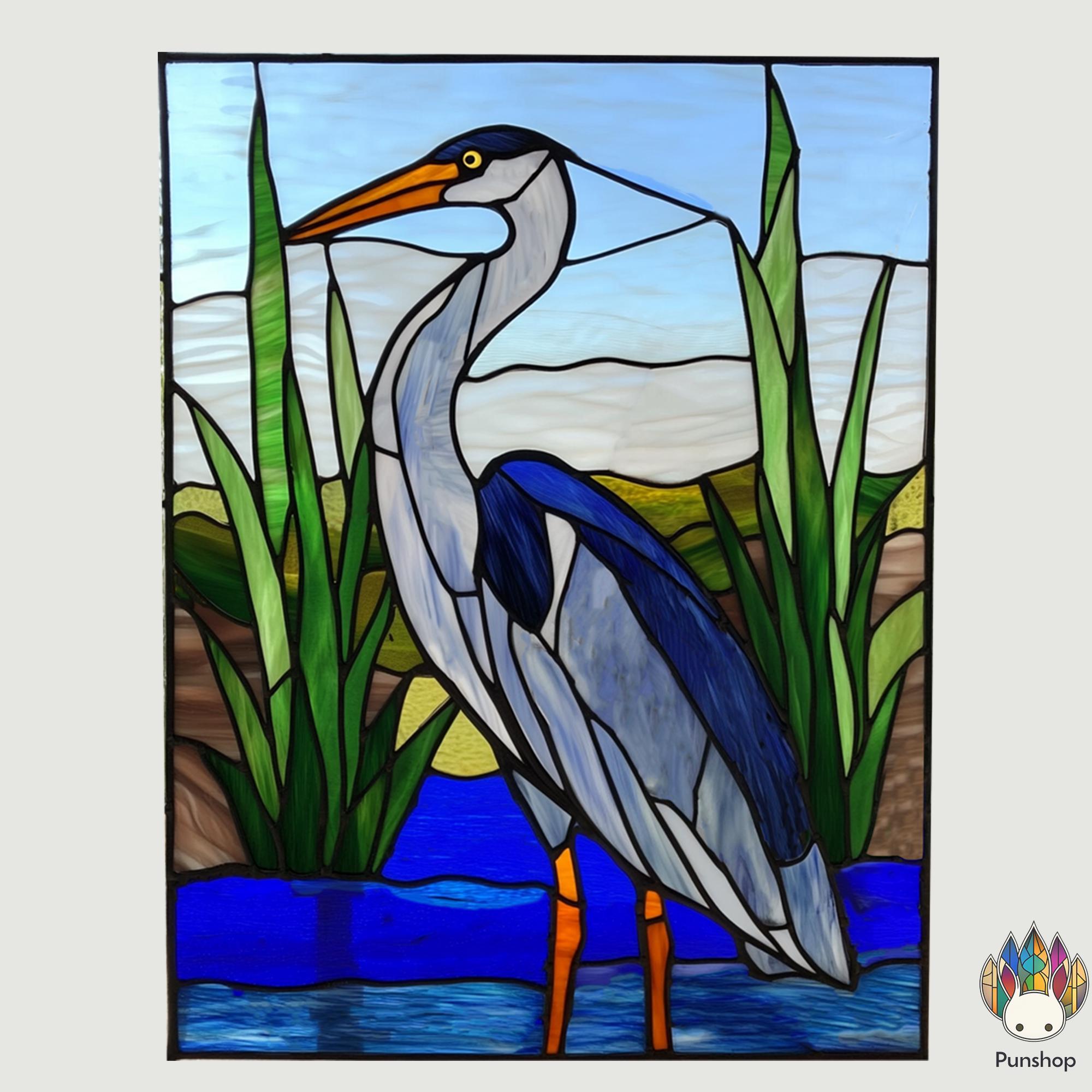 Digital Download Pattern Blue Heron in the Lagoon PUN131 , Diy Stained ...