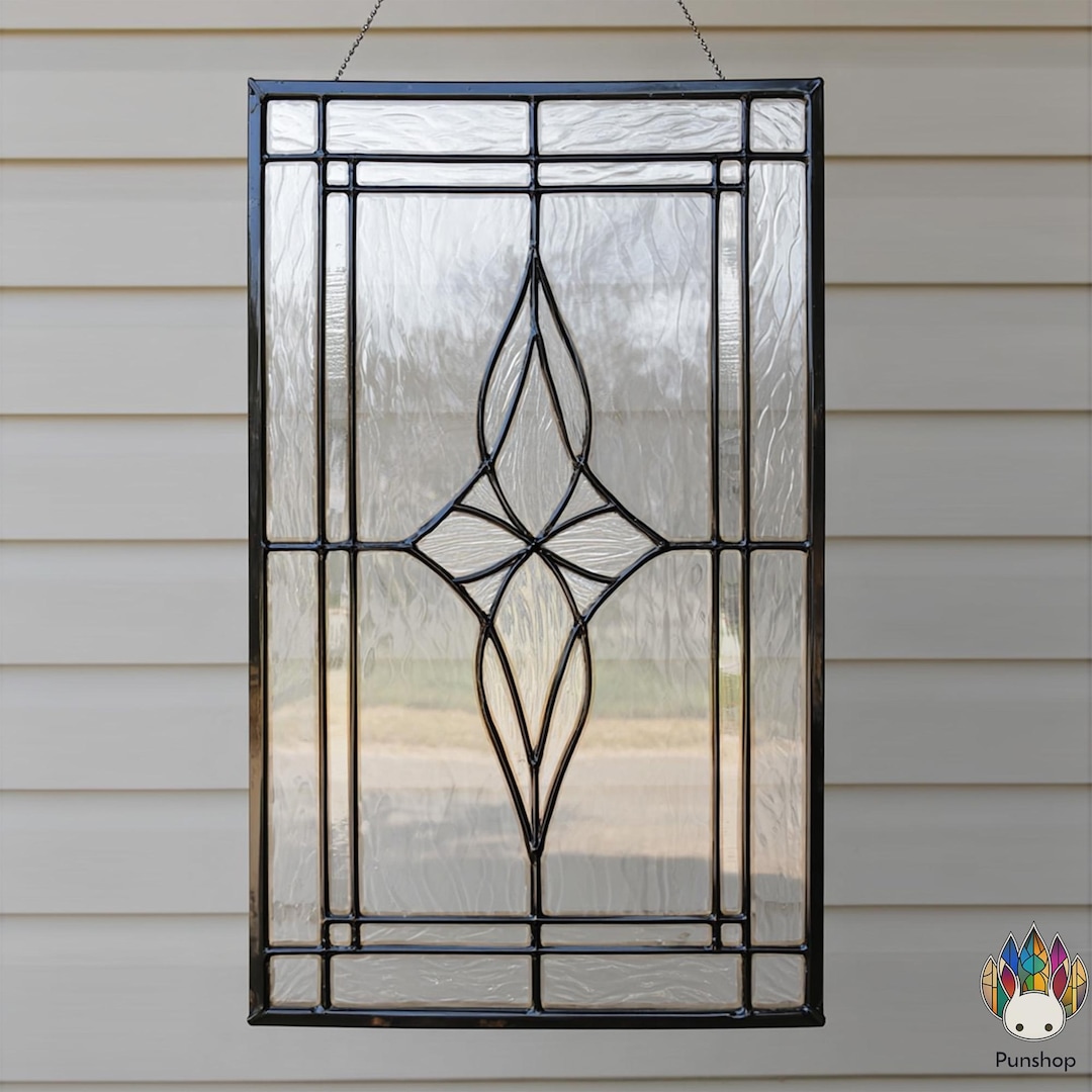 PUN555 Clear Stained Glass Panel – Geometric Hanging Window Decoration ...
