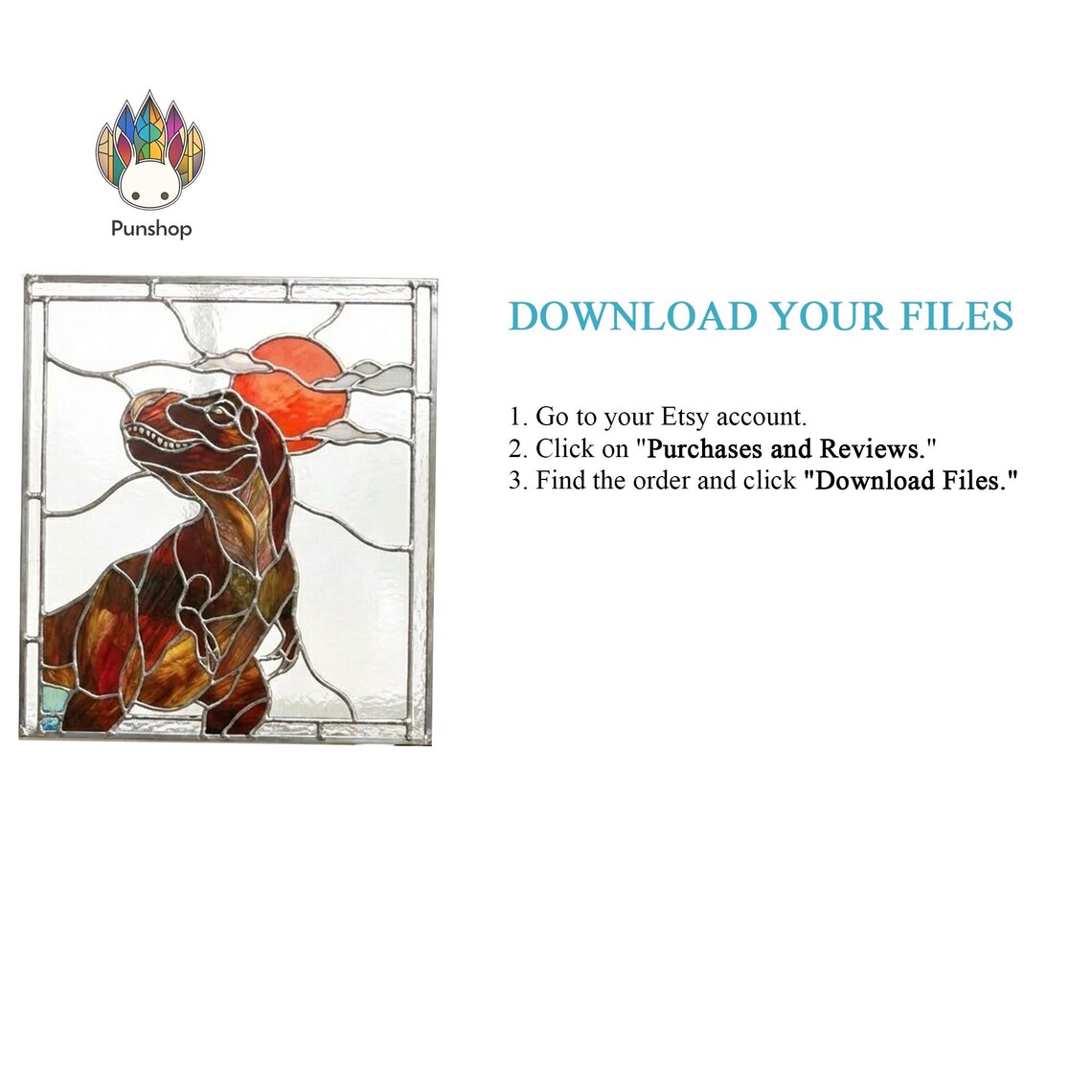 PUN773 T-rex Dinosaur Pattern PDF, Stained Glass Jurassic Panel, Boys ...