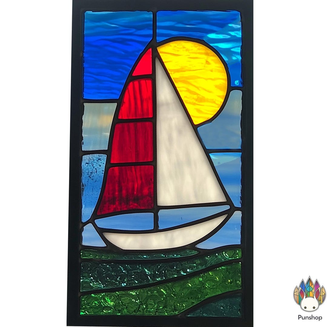 STAINED Glass PATTERN, Stained Glass Sailing Boat Panel. PUN245 , Diy ...