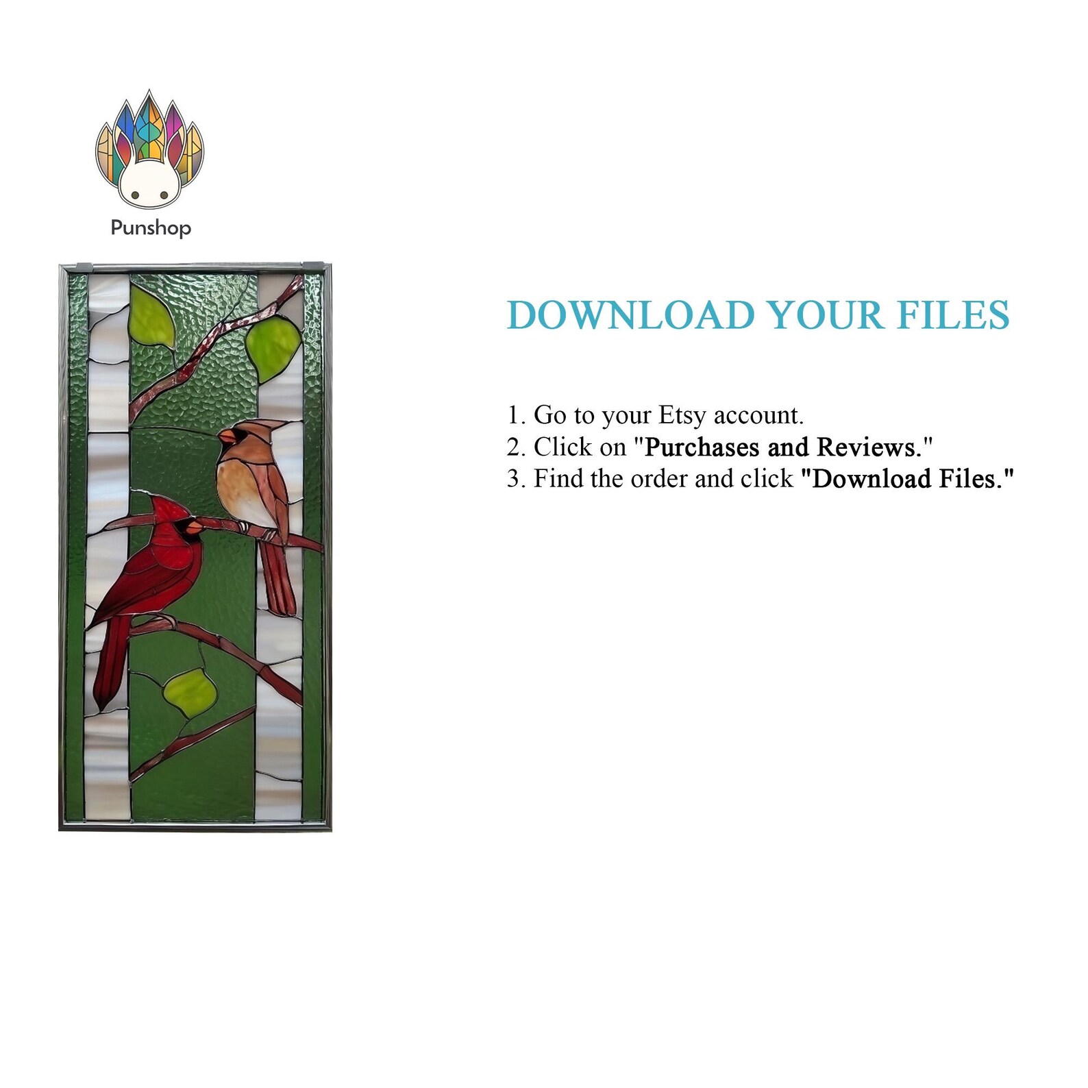 PUN694 Cardinal Birds Stained Glass Pattern Template for Window Hanging ...