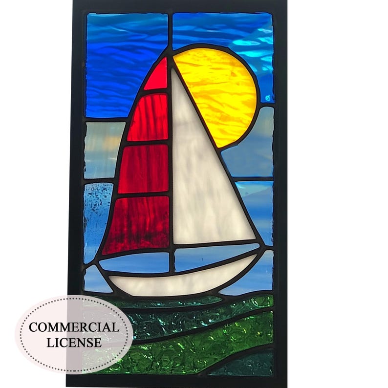 STAINED Glass PATTERN, Stained Glass Sailing Boat Panel. PUN245 , Diy ...