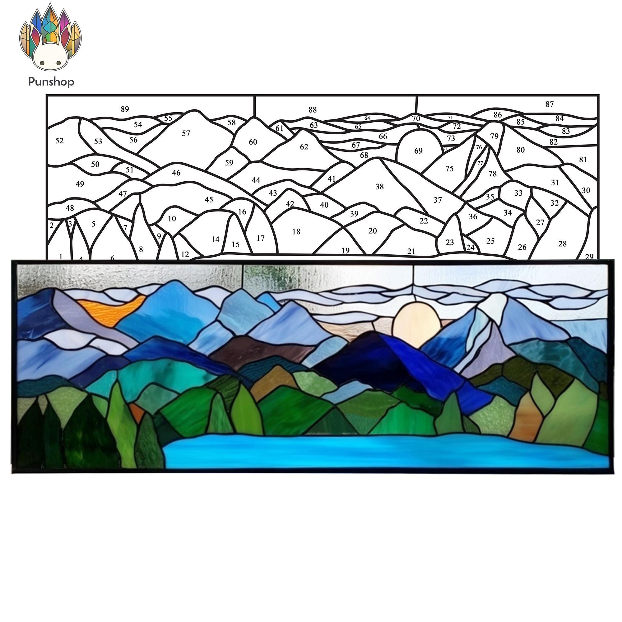 Pattern PUN634 Stained Glass Mountain Landscape Pattern – Lake and ...
