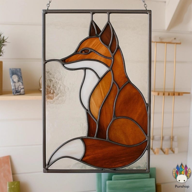 Digital Download Stained Glass Pattern NPUN320 Fox Pattern, Diy Stained ...
