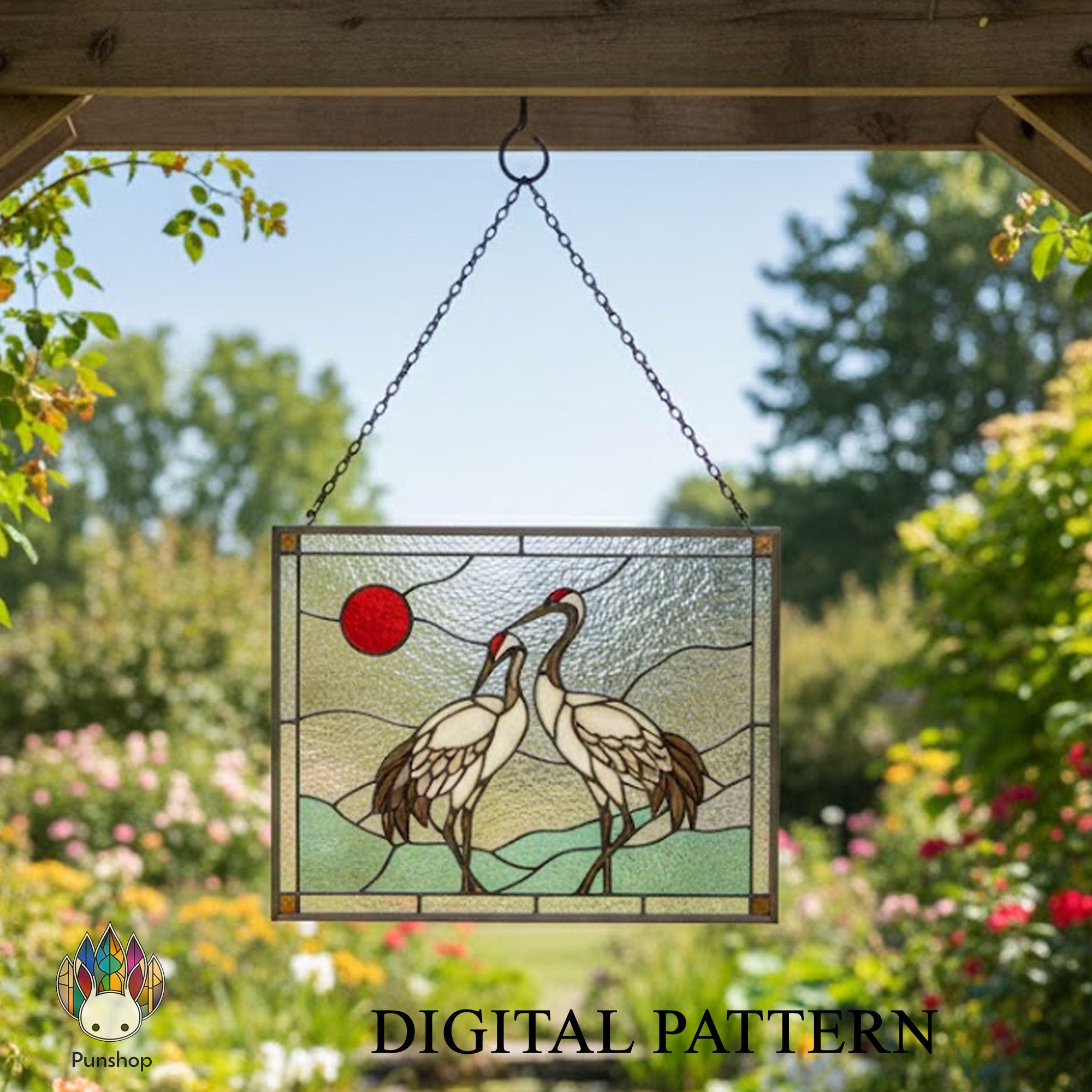 PUN843 Crane Stained Glass Pattern, Japanese Style Window Panel PDF - Etsy