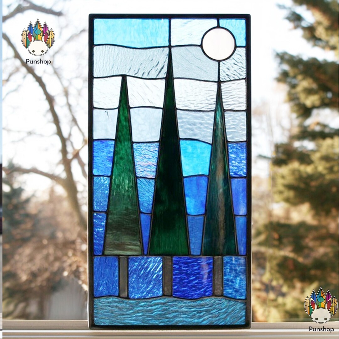 Download PATTERNS PUN669 Evergreen Trees Stained Glass Pattern ...