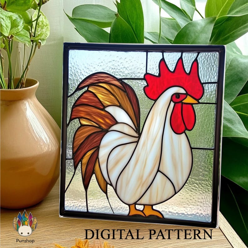 Digital Download Pattern Stained Glass Rooster PUN 40 , Diy Stained ...
