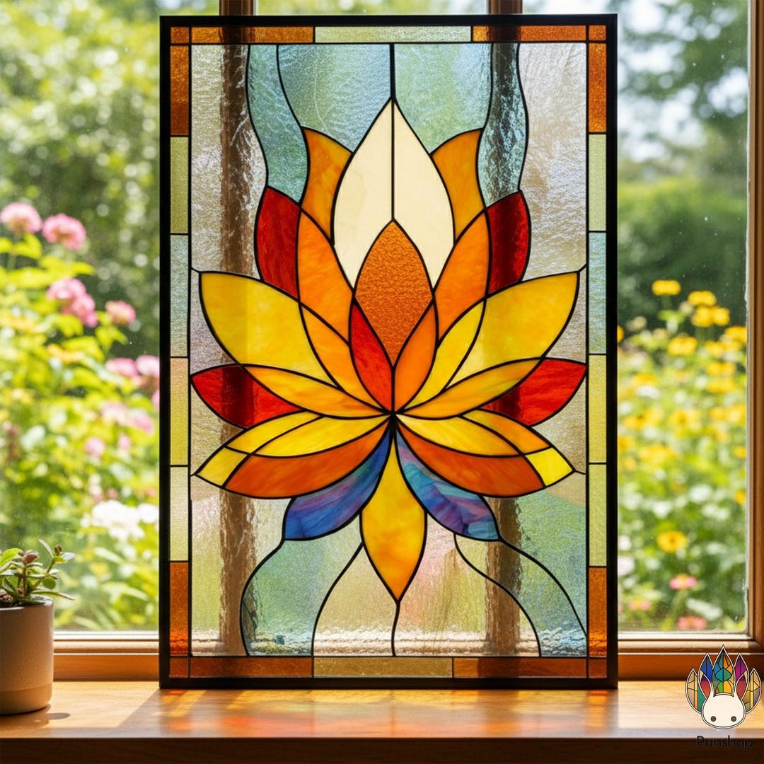 Digital Download PUN707 Lotus Stained Glass Pattern, Symmetrical Floral ...