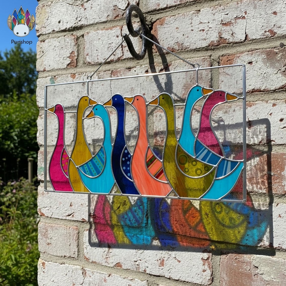 PUN833 Colorful Geese Stained Glass Pattern, Modern Bird Panel Template ...