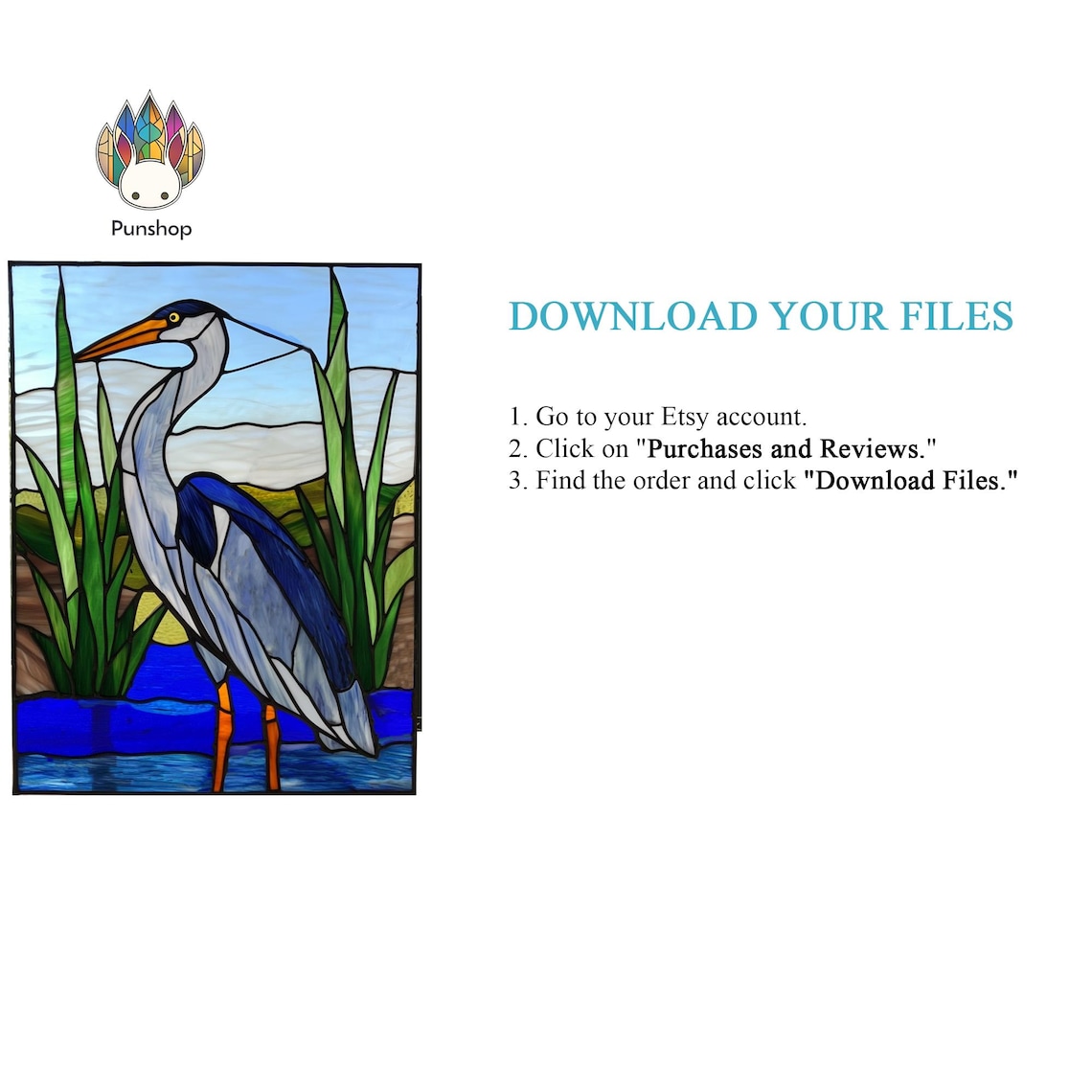 Digital Download Pattern Blue Heron in the Lagoon PUN131 , Diy Stained ...