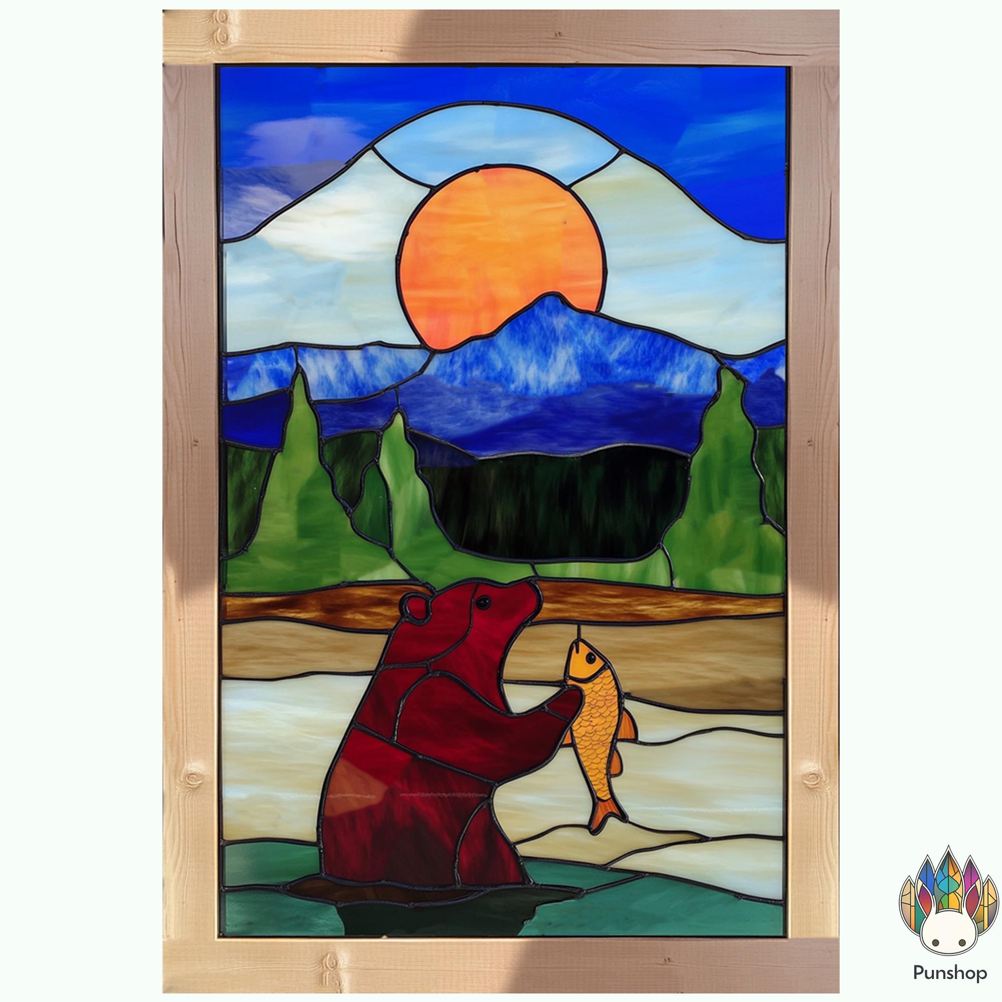 Digital Download Pattern Bear Catching Humpy Salmon in Alaska Stained ...