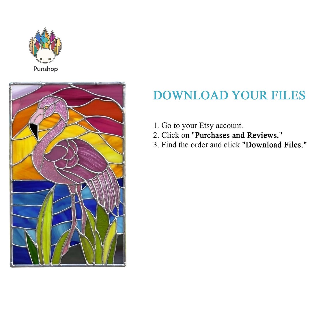 PUN727 DIY Stained Glass Flamingo Pattern, Tropical Sunset Bird Digital ...