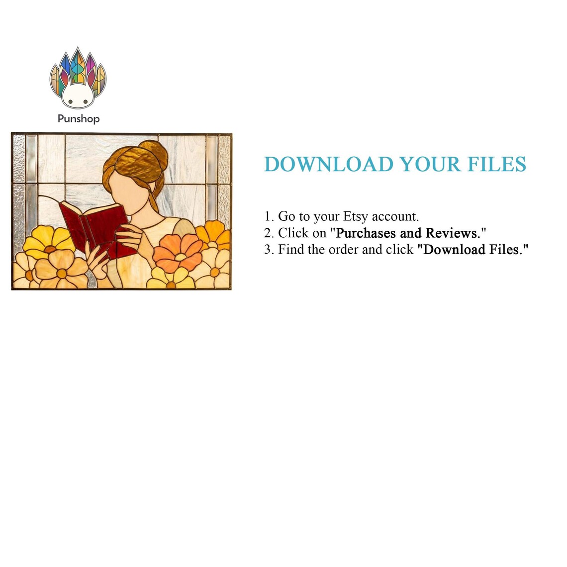 PUN818 Girl Reading Book Stained Glass Pattern, Floral Window Panel ...