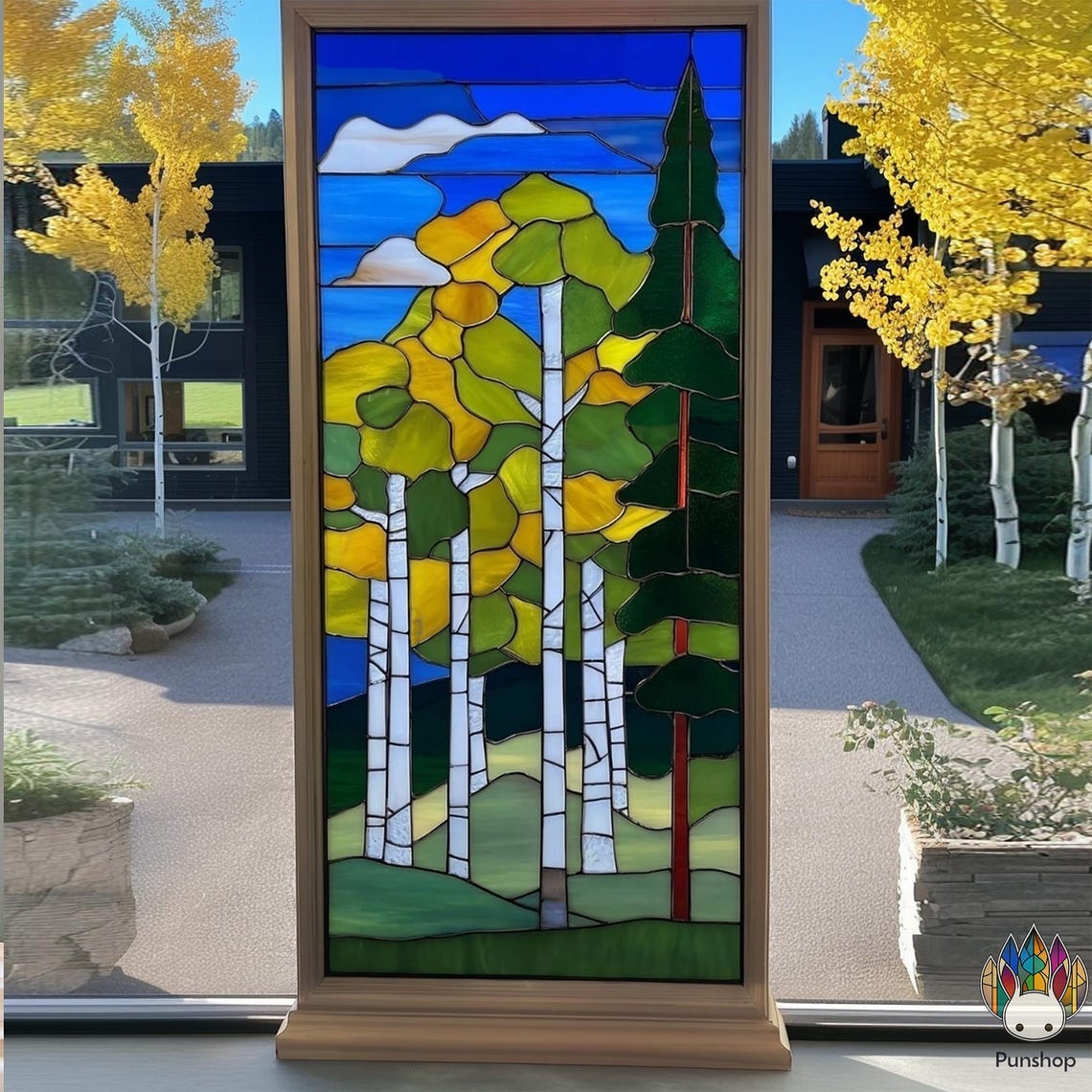 PUN554 Aspen Birch Tree Stained Glass Pattern – Forest Landscape Window ...