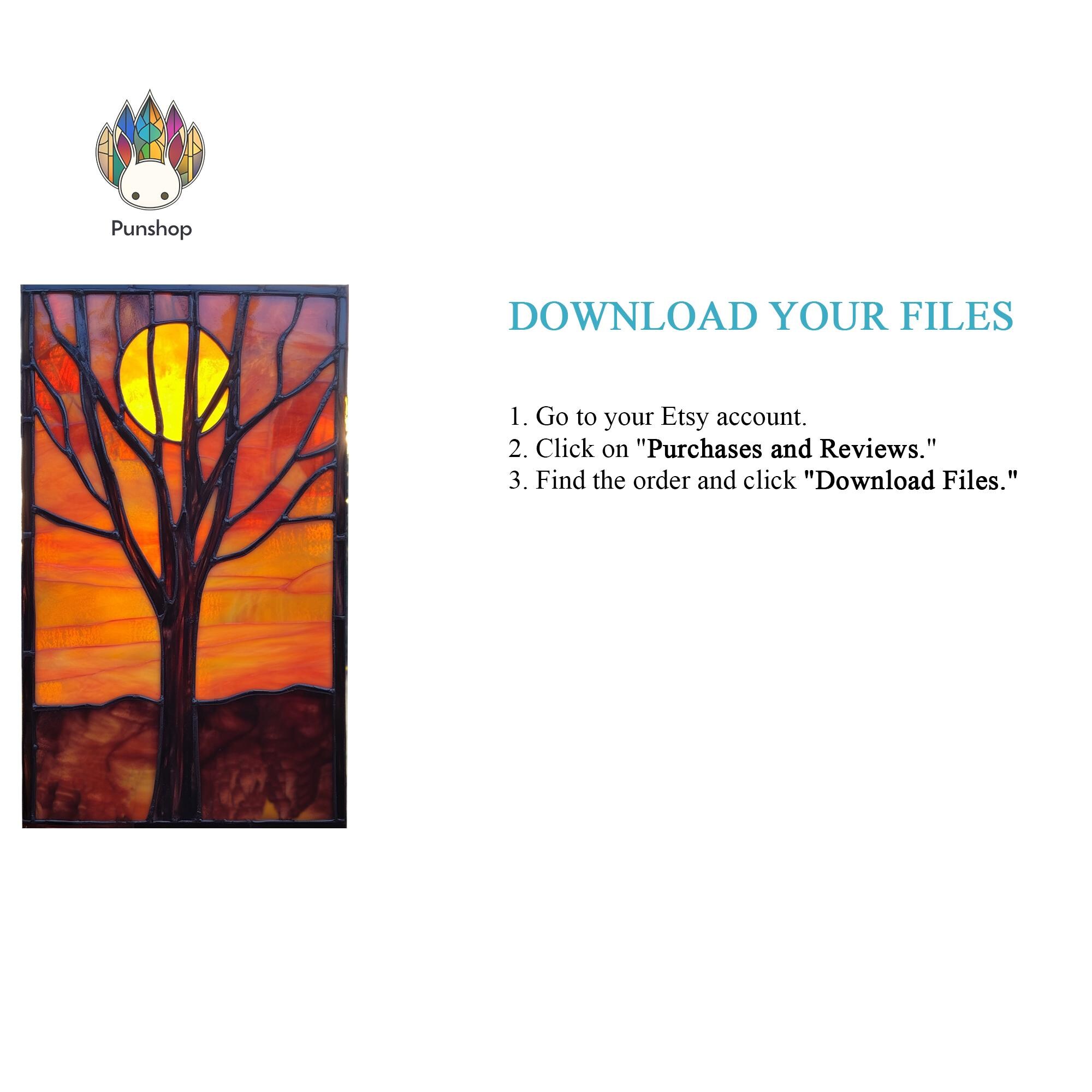 Digital Download Stained Glass Pattern Autumn Trees Against Orange Sky ...