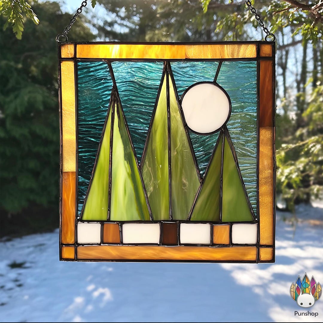 Digital Download PATTERNS PUN646 Stained Glass Pine Tree and Moon Motif ...