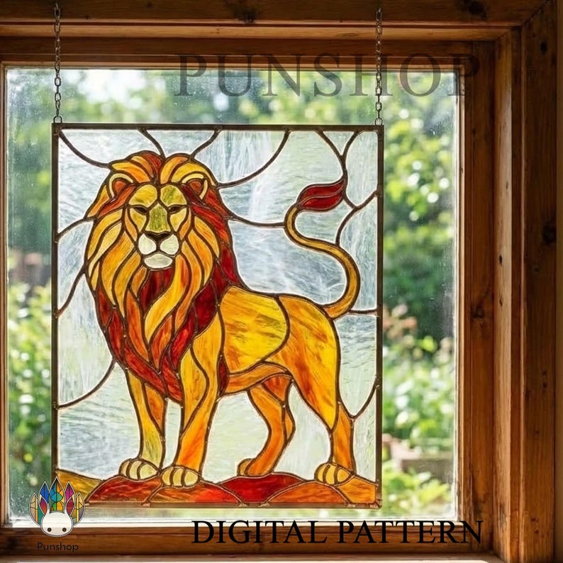 PUN764 Leo Lion Pattern PDF, Zodiac Stained Glass Panel, Astrology Wall ...