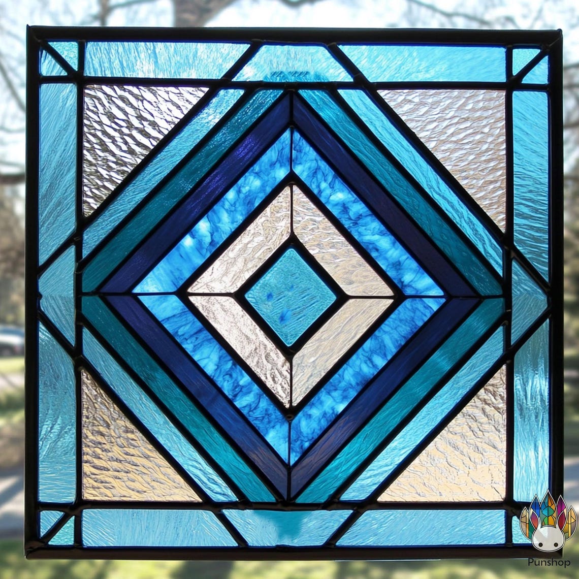 Digital Download Pattern Geometric Teal Stained Glass Panel PUN108 ...