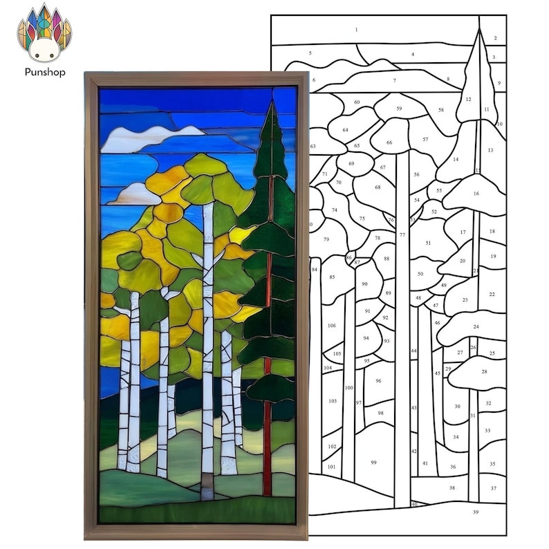 PUN554 Aspen Birch Tree Stained Glass Pattern – Forest Landscape Window ...