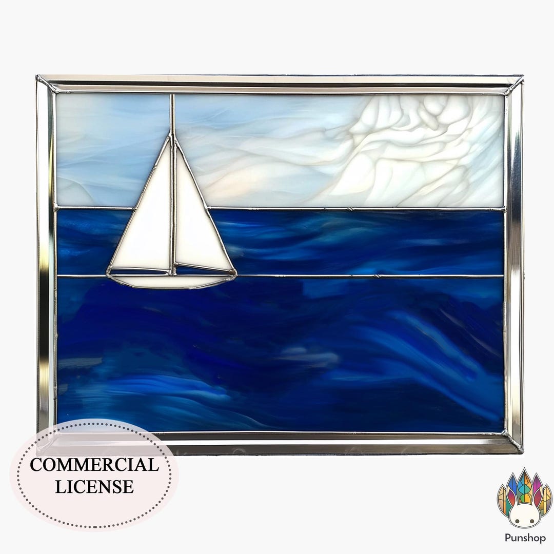 STAINED Glass PATTERN, Sailing Stained Glass Panel Ocean Boat PUN177 ...
