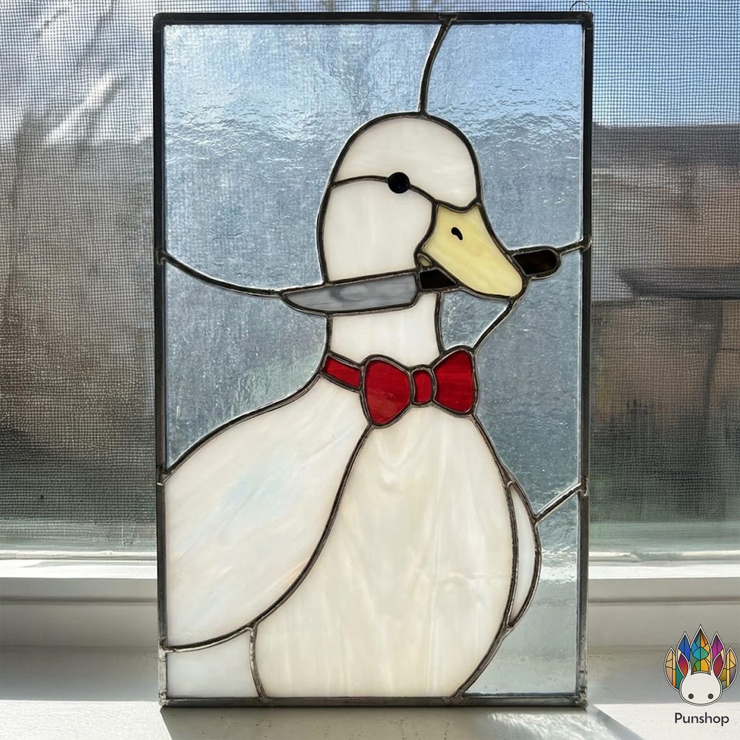 PUN823 Duck Stained Glass Pattern, Cute Goose With Bow Tie Window Panel ...