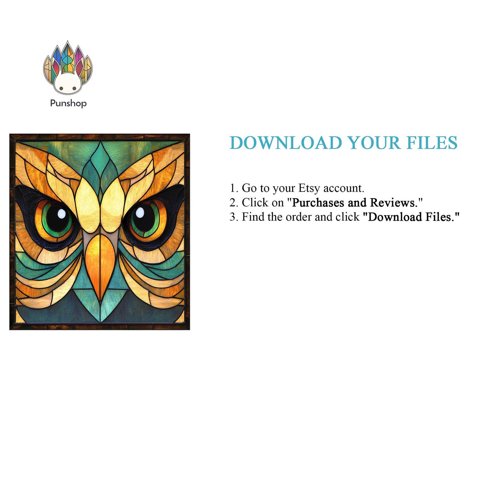 Digital Download Pattern Stained Glass Owl Eyes Stained Glass Pattern PUN24 , Diy Stained Glass ...