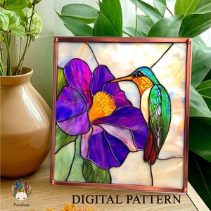 Digital Download Pattern Stained Glass Hummingbird PUN75 , Diy Stained ...