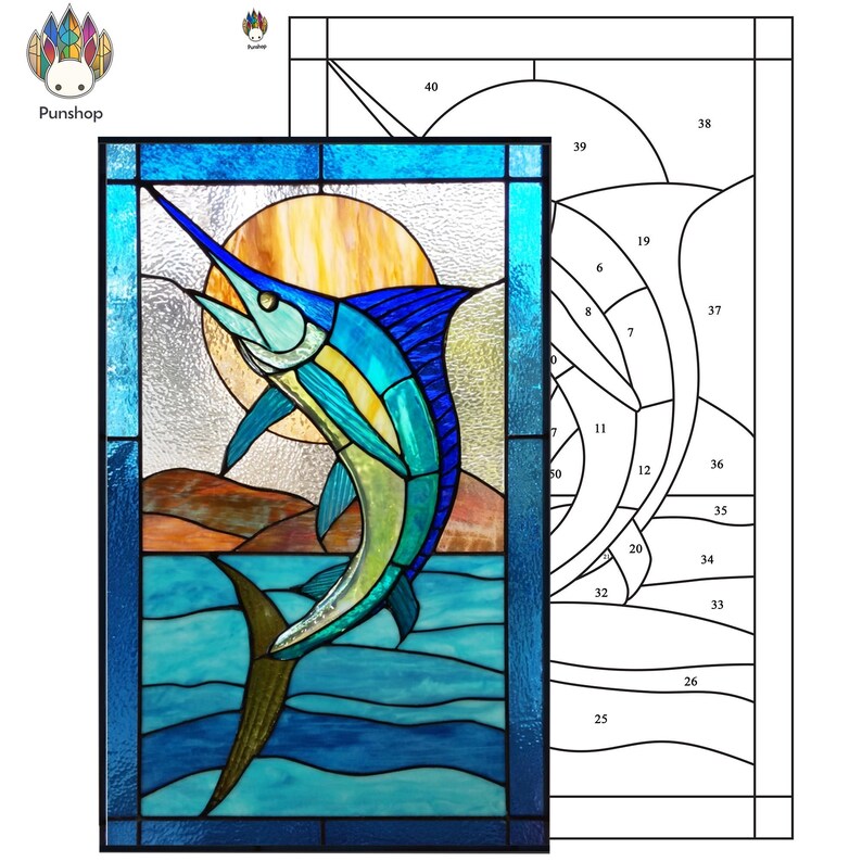 PATTERN PUN611 Stained Glass Marlin Fish Pattern – Ocean Blue Swordfish ...