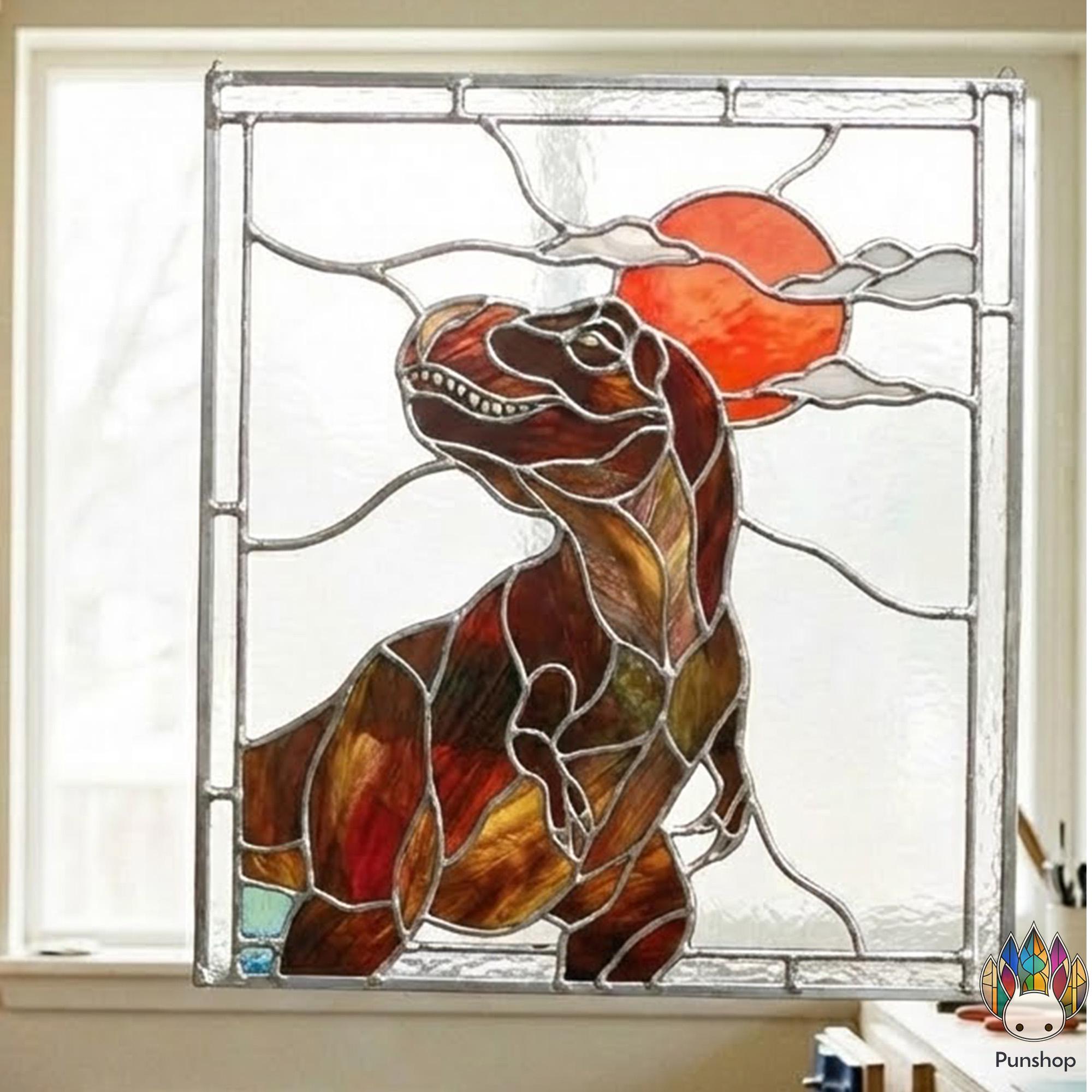 PUN773 T-rex Dinosaur Pattern PDF, Stained Glass Jurassic Panel, Boys ...