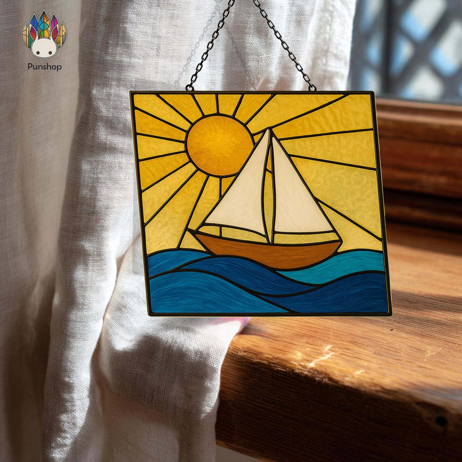 STAINED Glass PATTERN, Sailing Stained Glass Panel Sailboat on the Sea ...