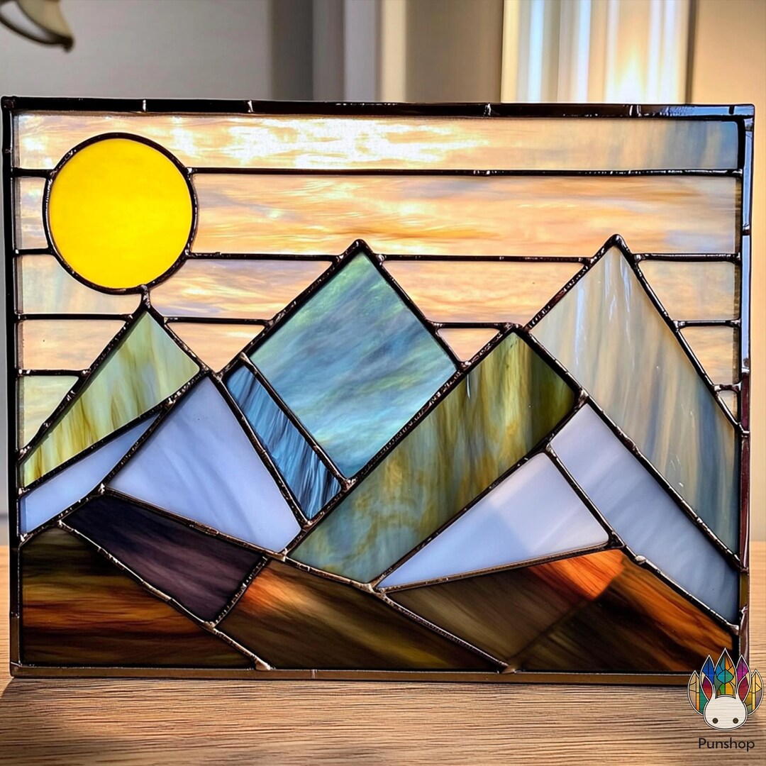 Pattern Stained Glass Mountains PUN201, Stained Glass Panel, Glass Art ...