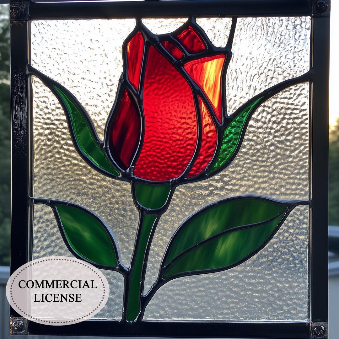 Digital Download PATTERNS Stained Glass Rosebud Stained Glass With ...