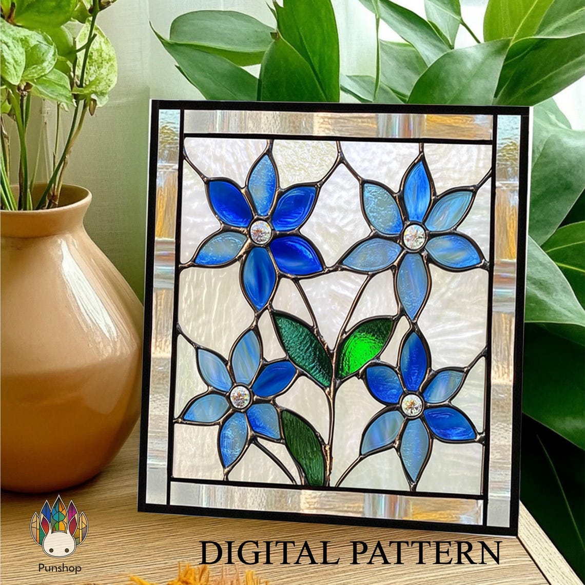 Digital Download PATTERNS Blue Flower ,blue Clematis Flower Stained ...