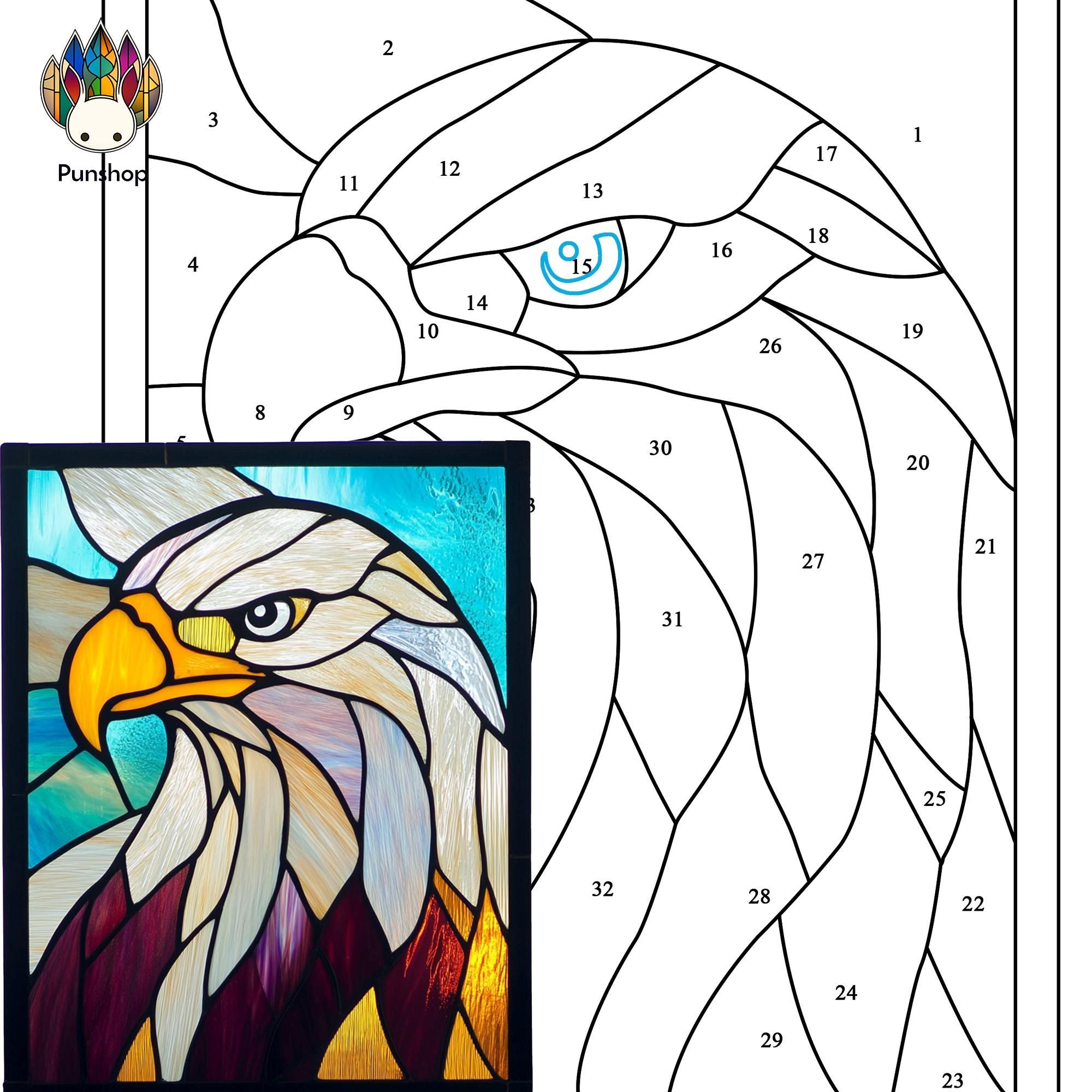 Digital Download Pattern Stained Glass Bald Eagle PUN27 , Diy Stained ...