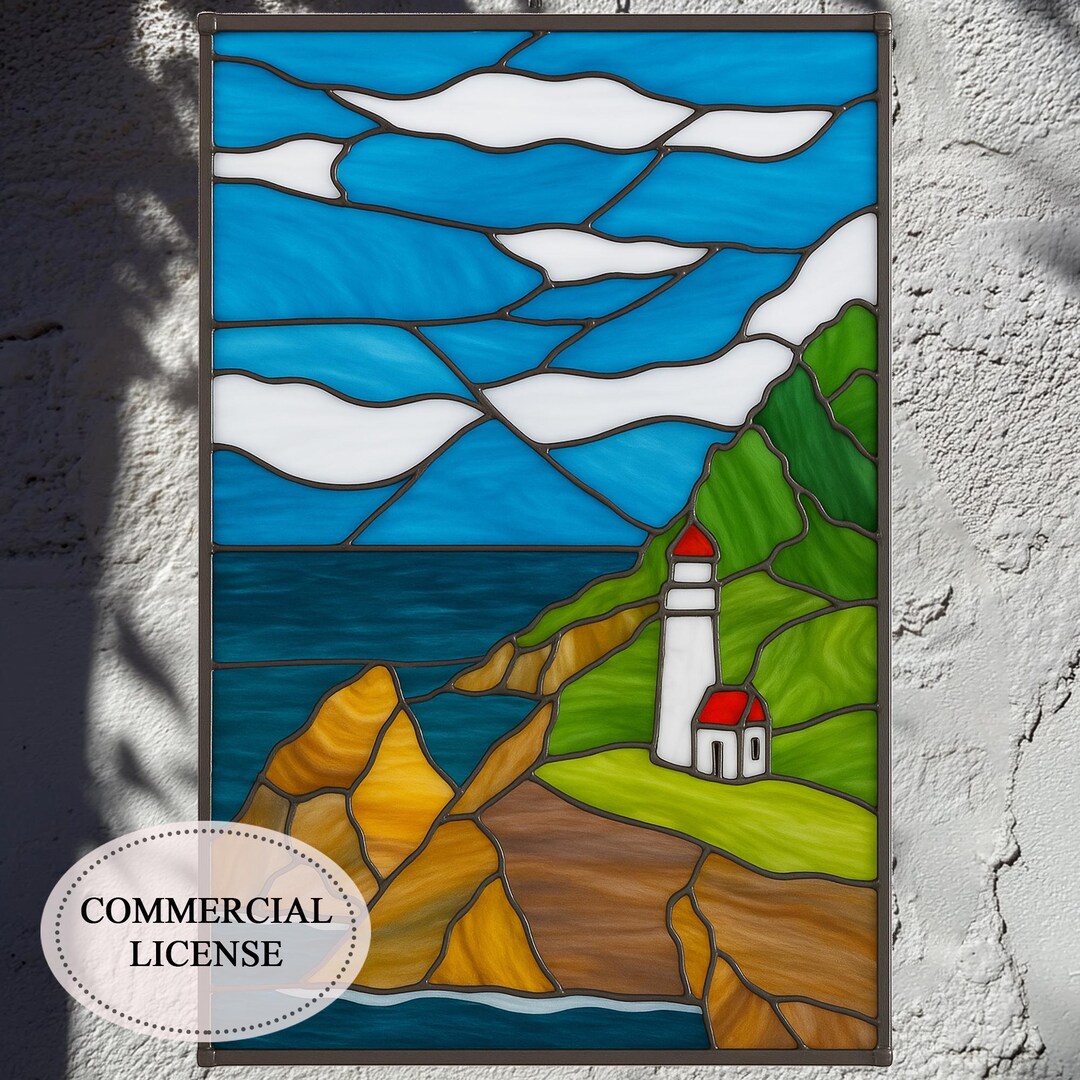 Digital Download Pattern Island Stained Glass Lighthouse Pun273,stained ...